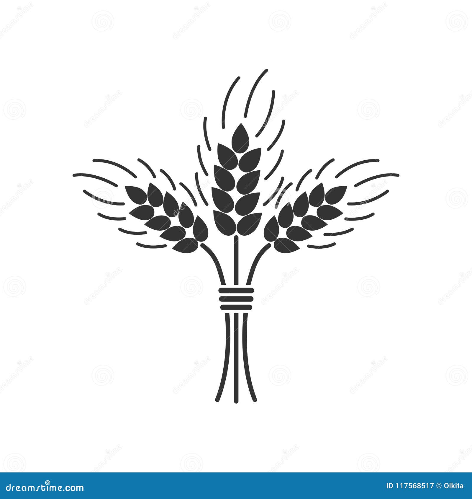 Black Isolated Silhouette Icon of Sheaf of Wheat on White Background ...