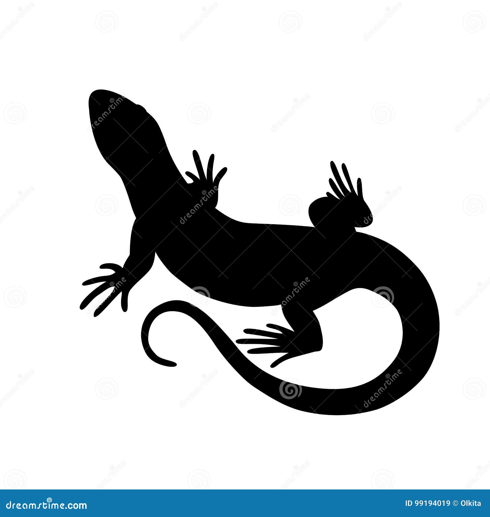 Black Isolated Silhouette Of Lizard On White Background. Cartoon Vector ...