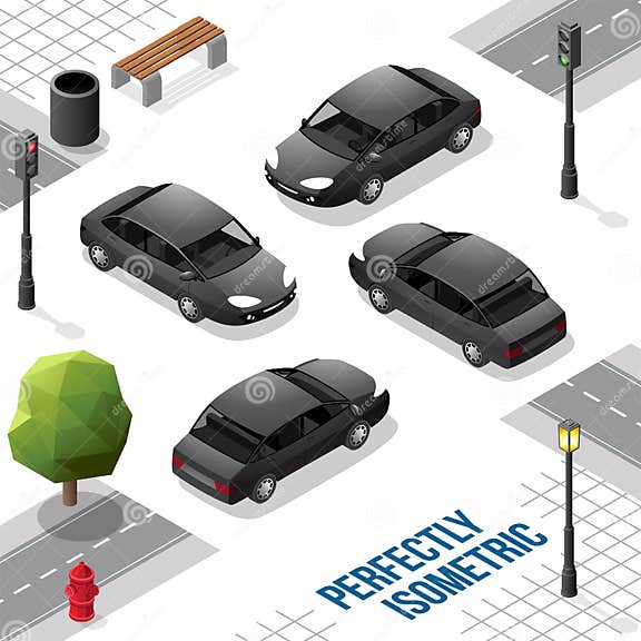 Black Isometric Car from Front Back Right and Left Stock Vector ...