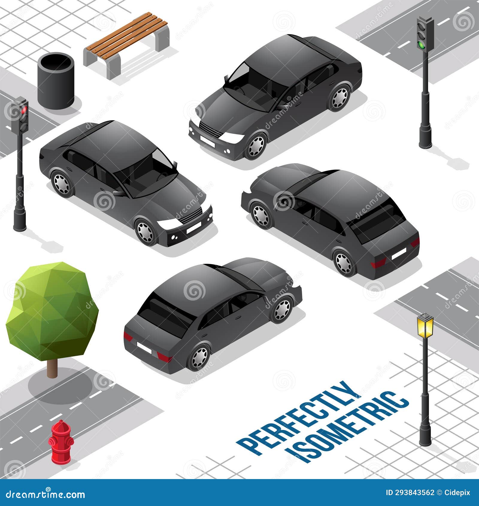 Black Isometric Long Car from Front Back Right and Left Stock Vector ...