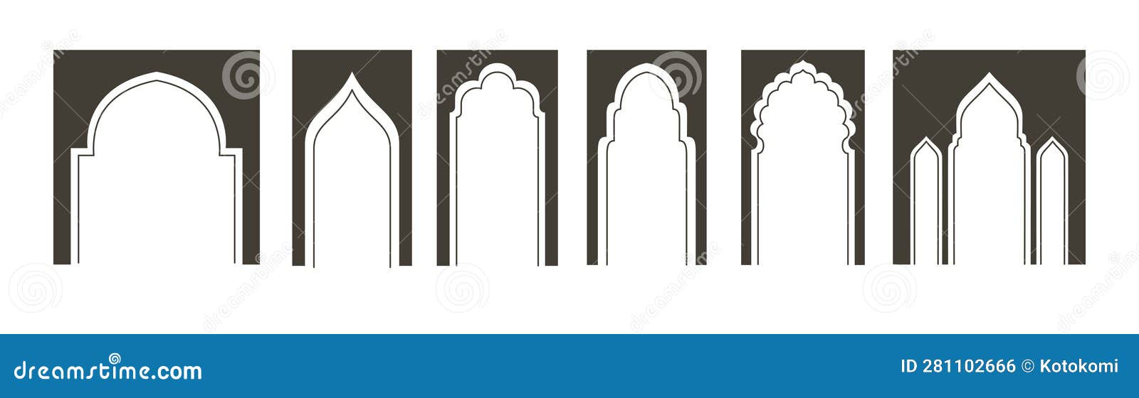 Black Istamic Arc Frames, Vertical Doors Silhouettes. Vector ...