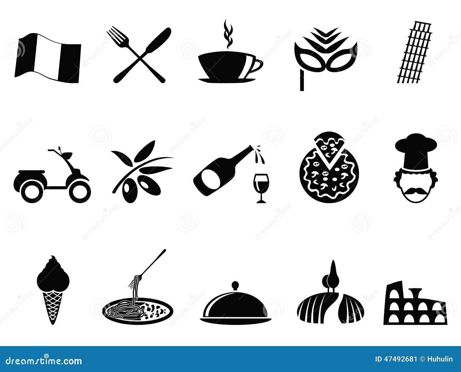 Black italy icons set stock vector. Illustration of isolated - 47492681