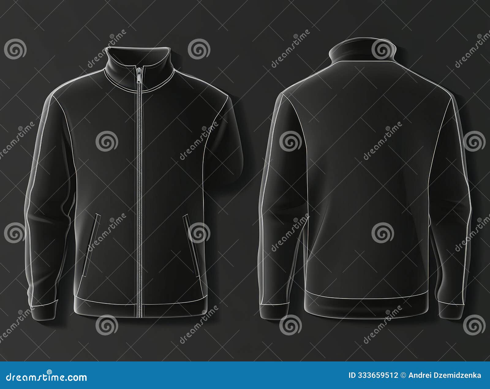 A Black Jacket Template with a Front and Back View for Graphic Design ...