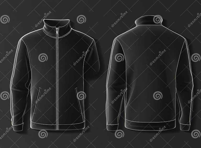 A Black Jacket Template with a Front and Back View for Graphic Design ...