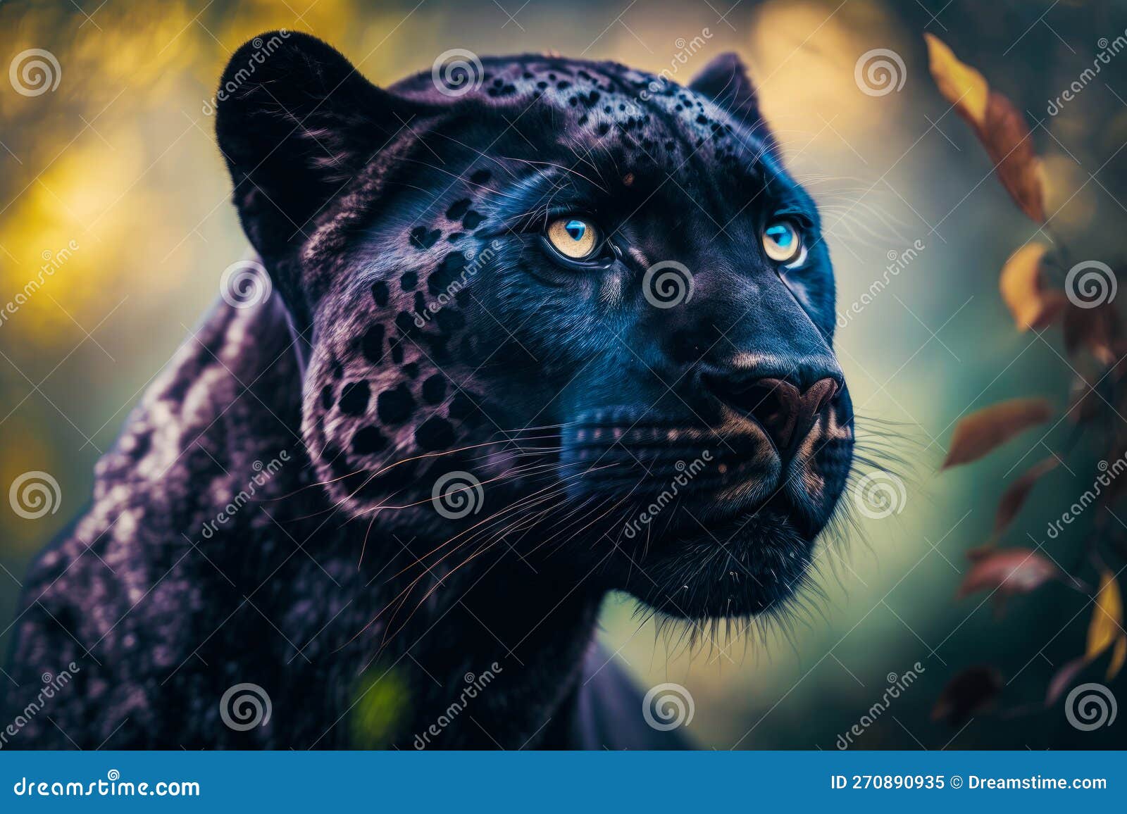 Black Jaguar with Blue Eyes in the Woods. Generative AI Stock Illustration - Illustration of ...