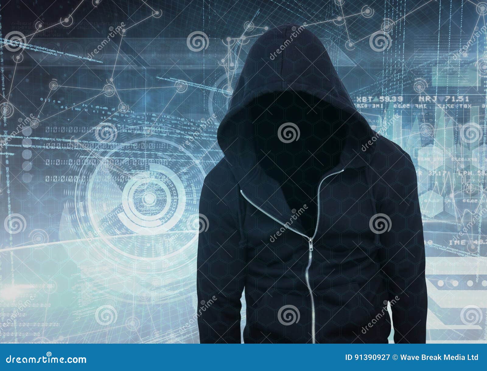Black Jumper Hacker, in Front of the White Interface Stock Illustration ...