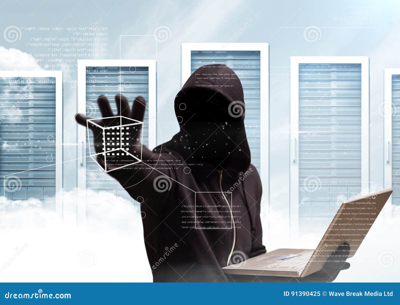 Black Jumper Hacker With Out Face Hacking A Interface, White Lock Stock ...