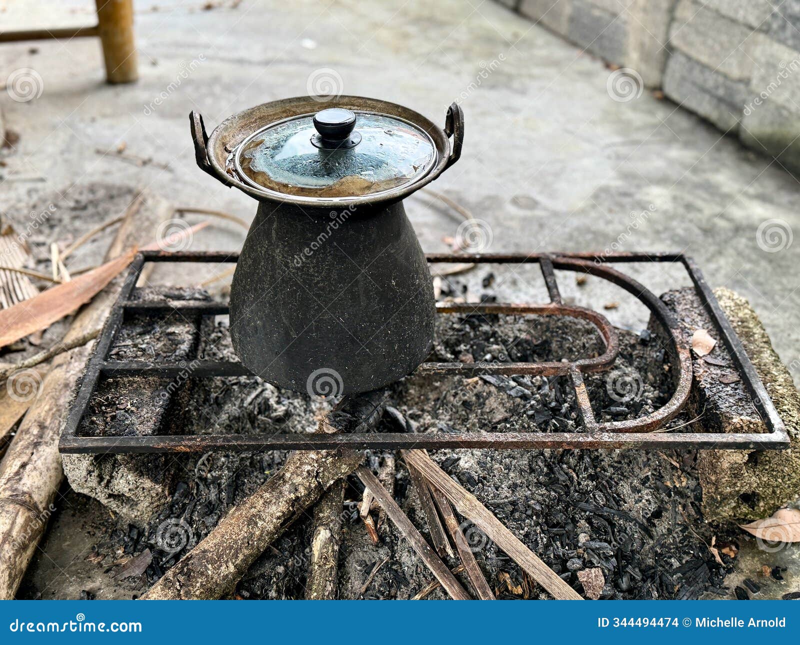 Black Kettle Pot Over an Open Fire Pit Stock Photo - Image of ...