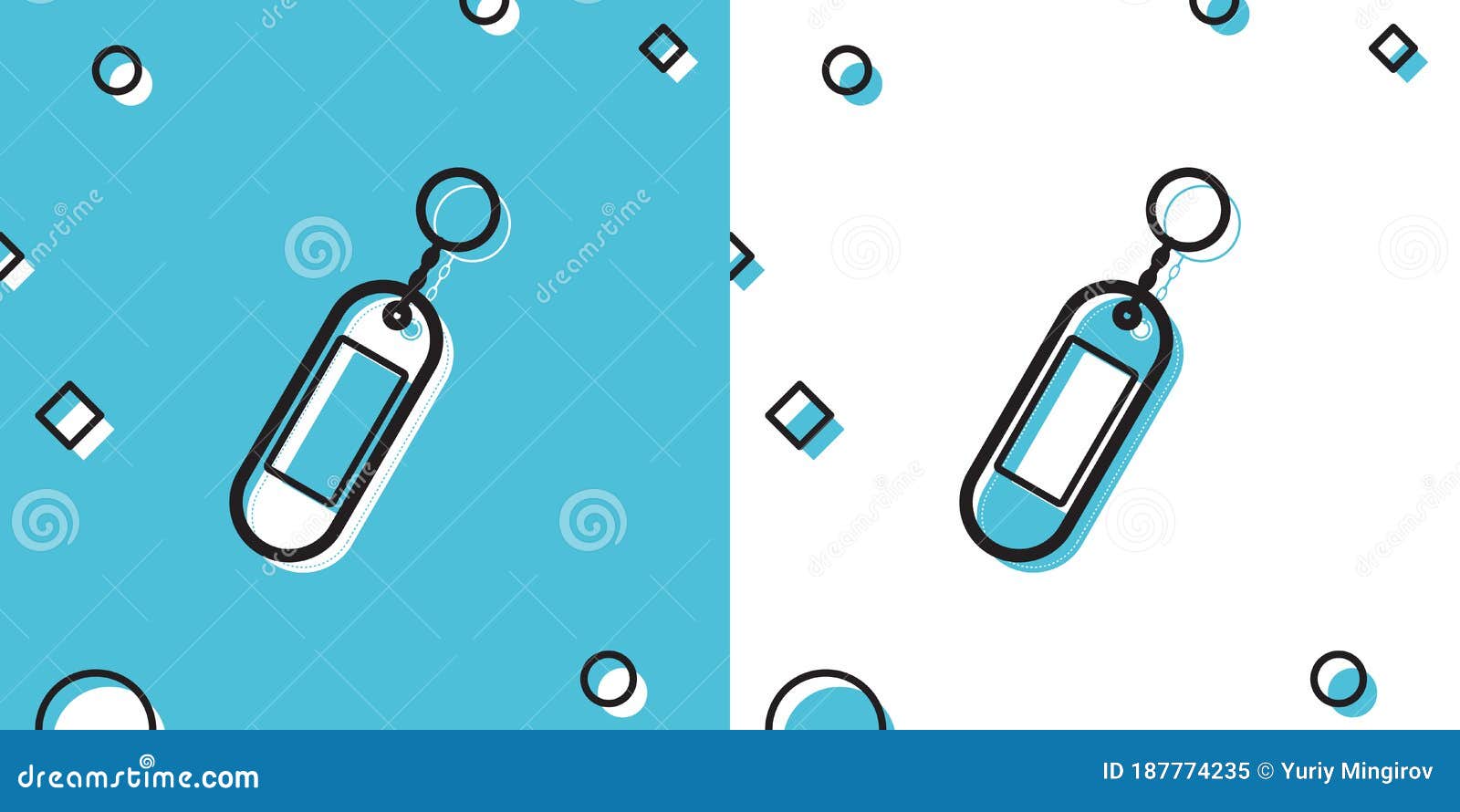 Black Key Chain Icon Isolated on Blue and White Background. Blank ...
