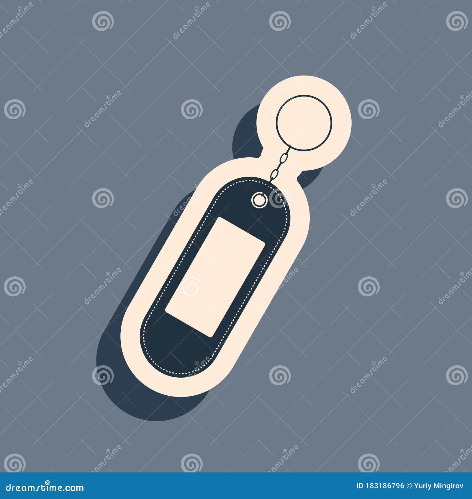 Black Key Chain Icon Isolated on Grey Background. Blank Rectangular ...