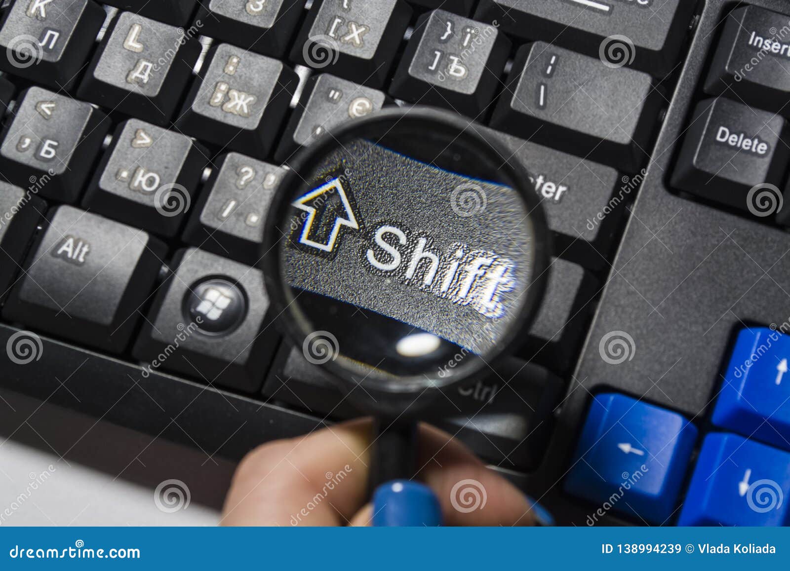 The Black Keyboard from the Computer with a Magnifying Glass. Keys ...