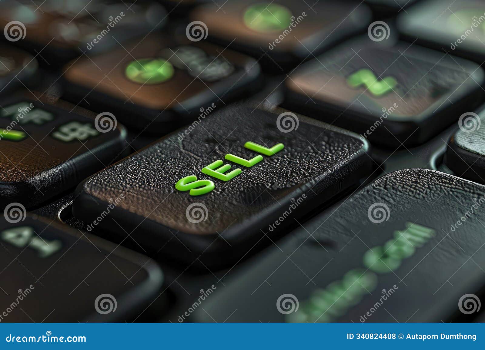 Black Keyboard with Green Glowing SELL Button Stock Illustration ...