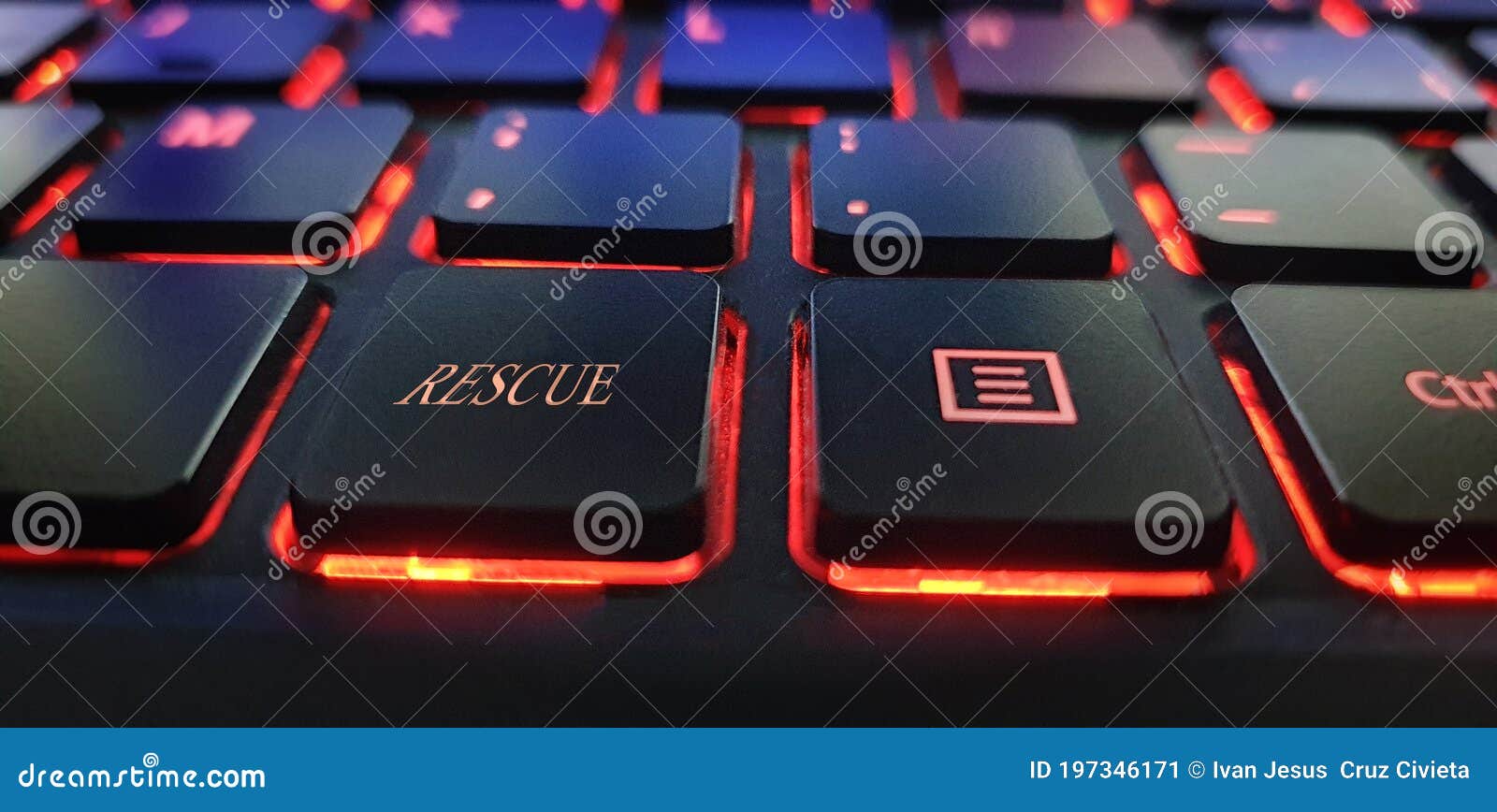 Black Keyboard with Red Light and Rescue Text Stock Image - Image of ...
