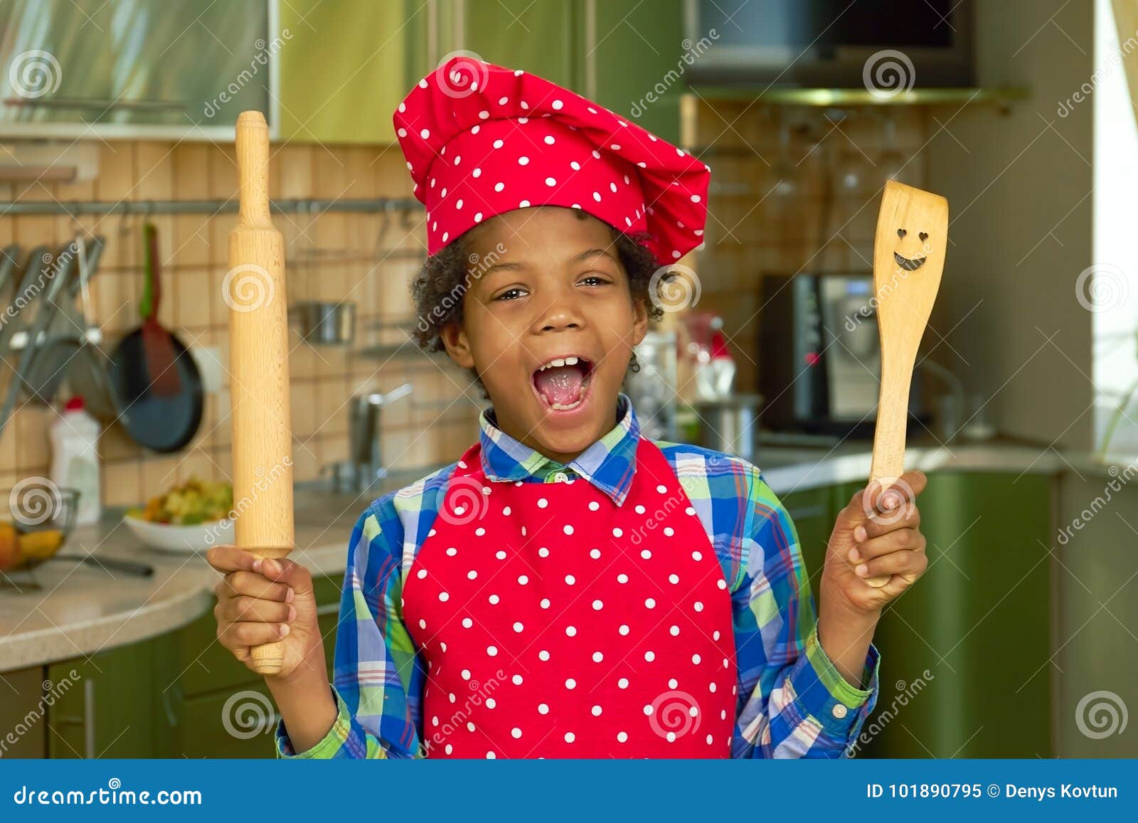 Black Kid with Cooking Utensils. Stock Image - Image of lifestyle ...