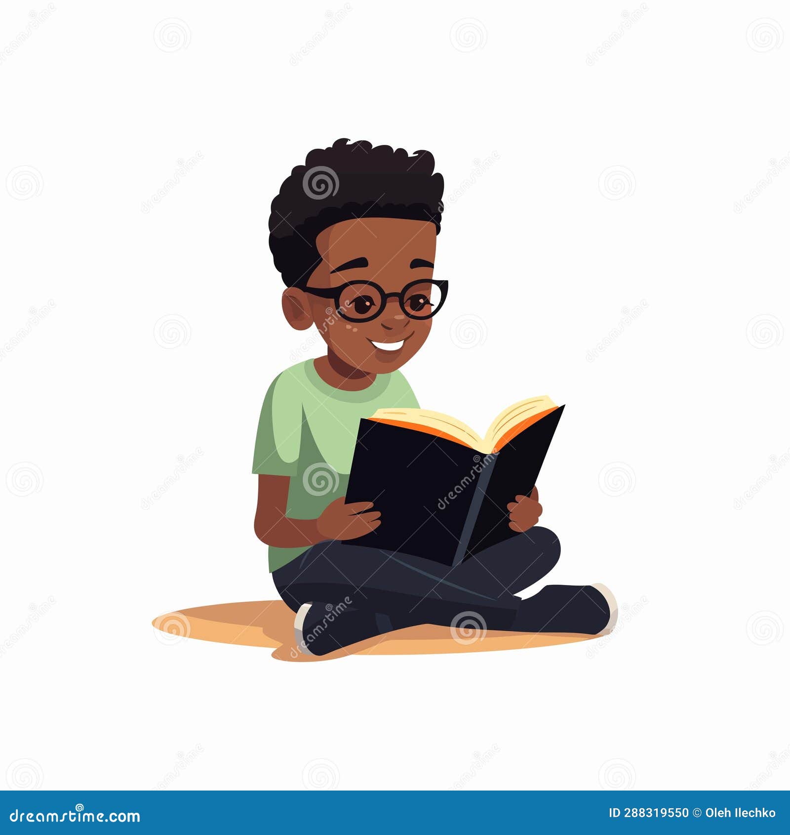 Black Kid Reading Vector Flat Minimalistic Isolated Illustration Stock ...