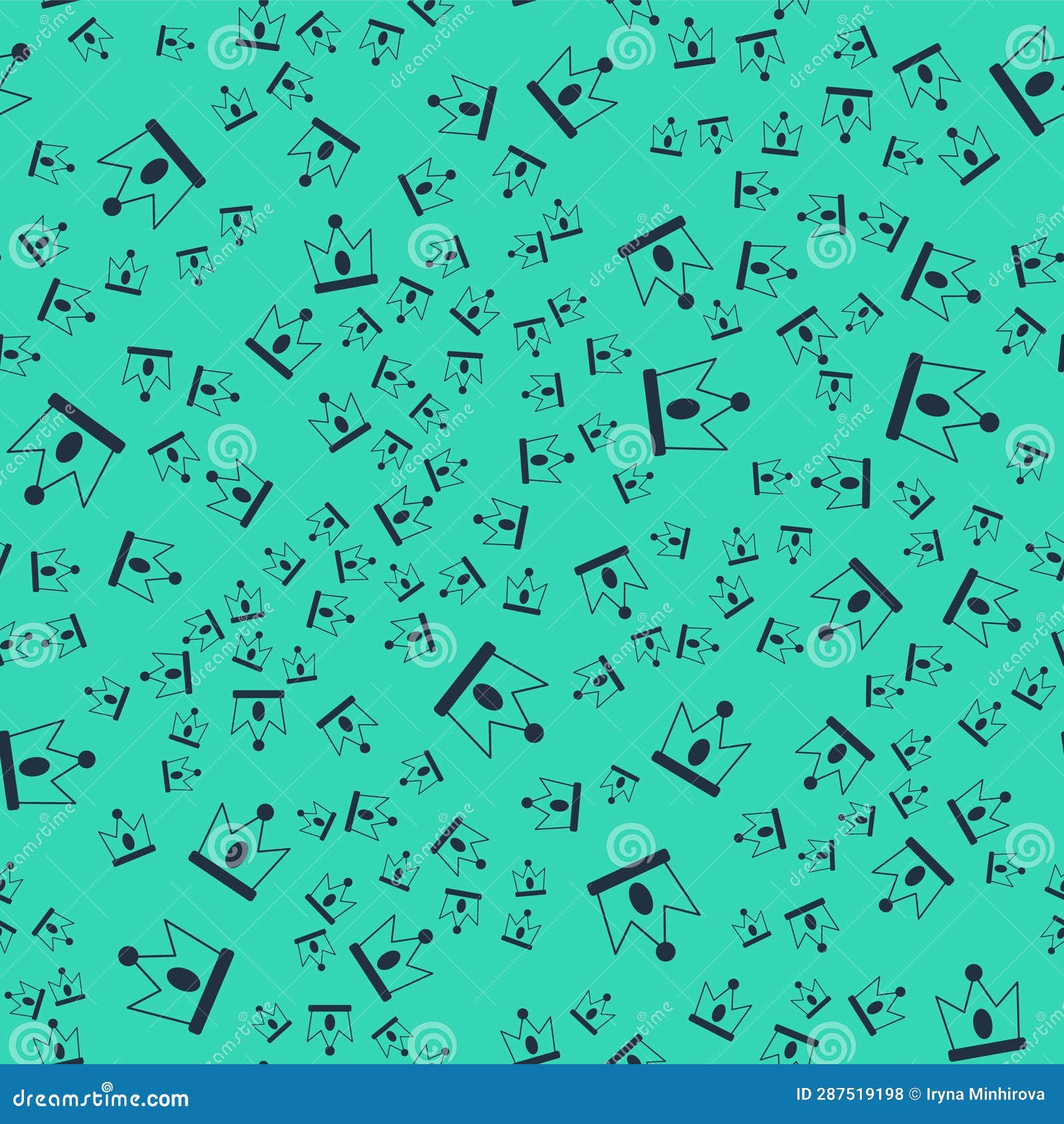 Black King Crown Icon Isolated Seamless Pattern on Green Background ...