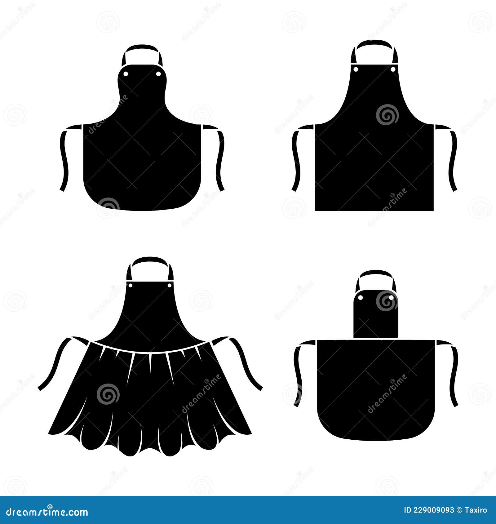 Black Kitchen Aprons of Different Shape Set Stock Vector - Illustration ...