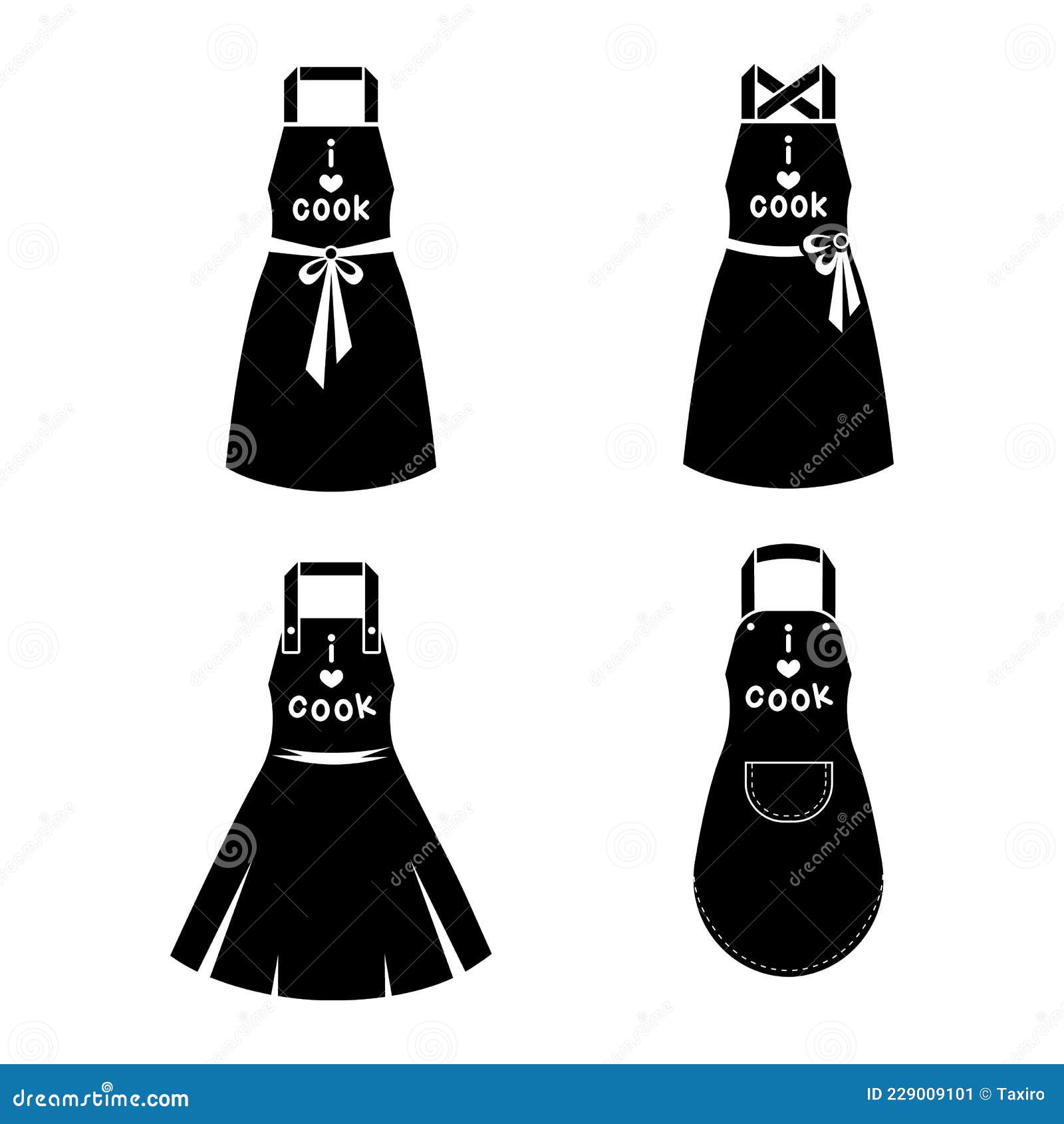 Black Kitchen Aprons of Different Shape Set Stock Vector - Illustration ...