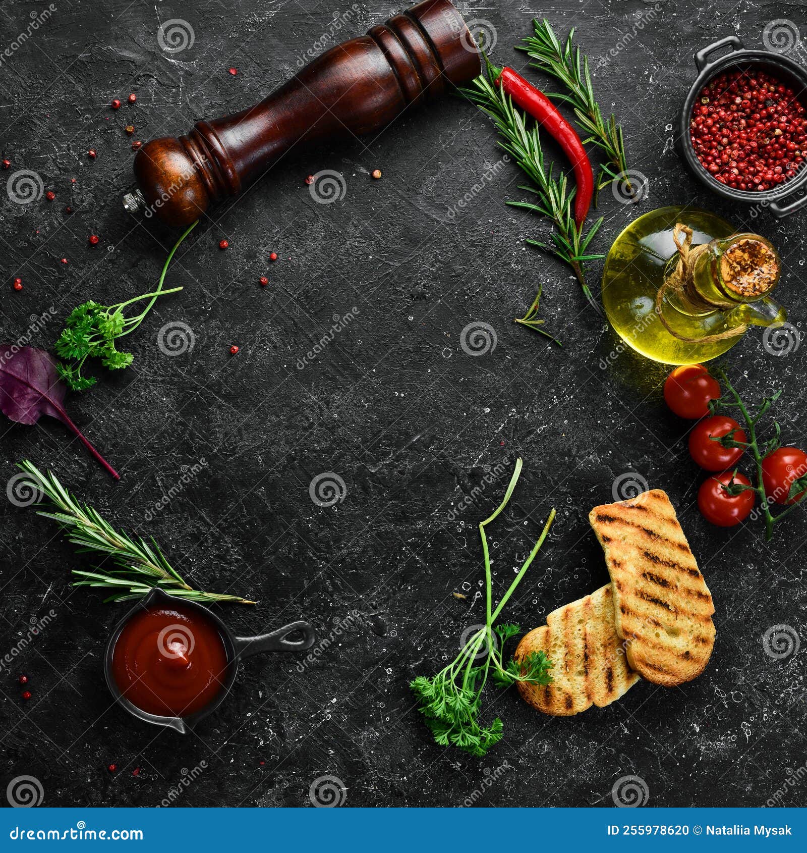 Black Kitchen Cooking Background: Vegetables, Spices and Kitchen ...