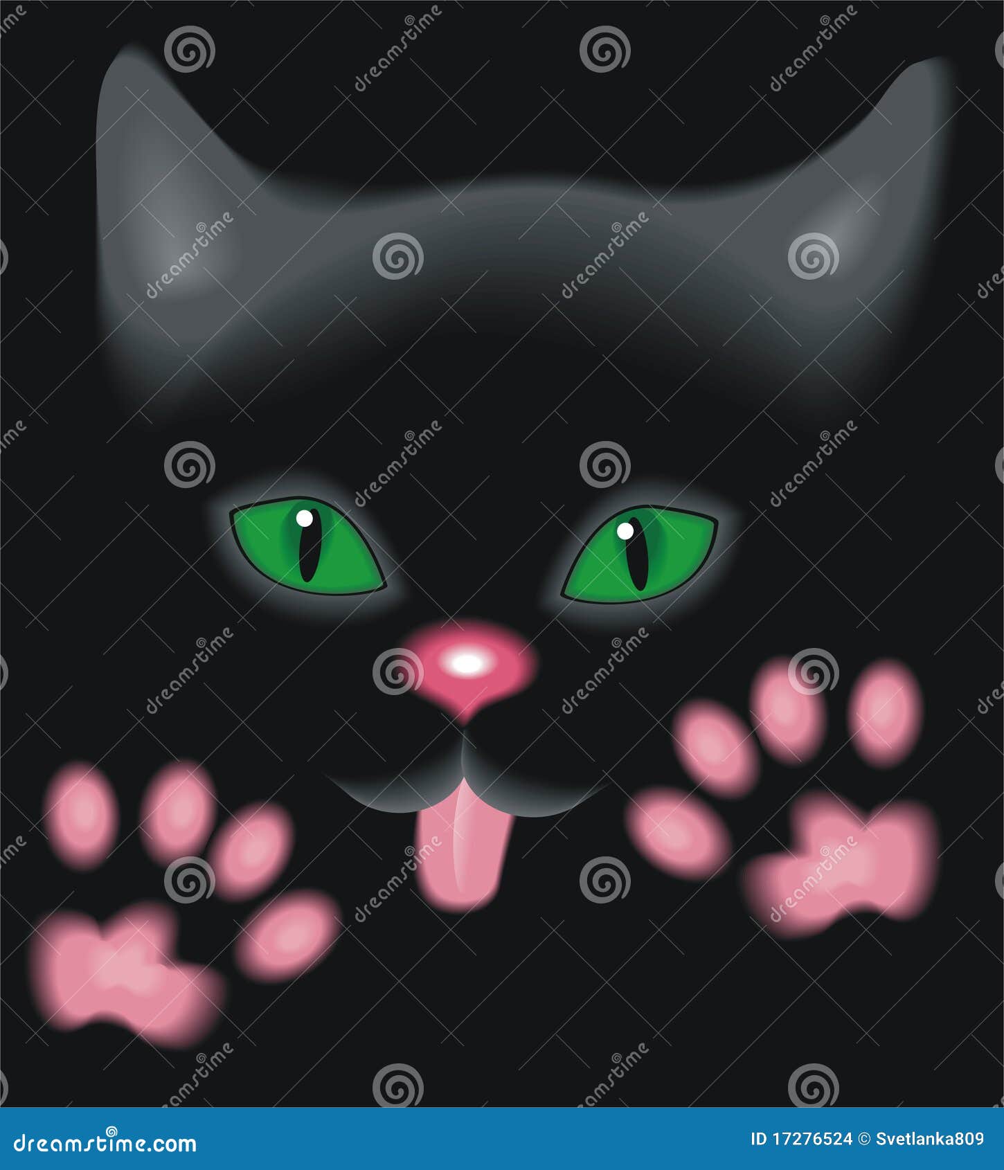 Cat Set. Two Black Kitten Head Face Silhouette. Hanging Upside Down ...