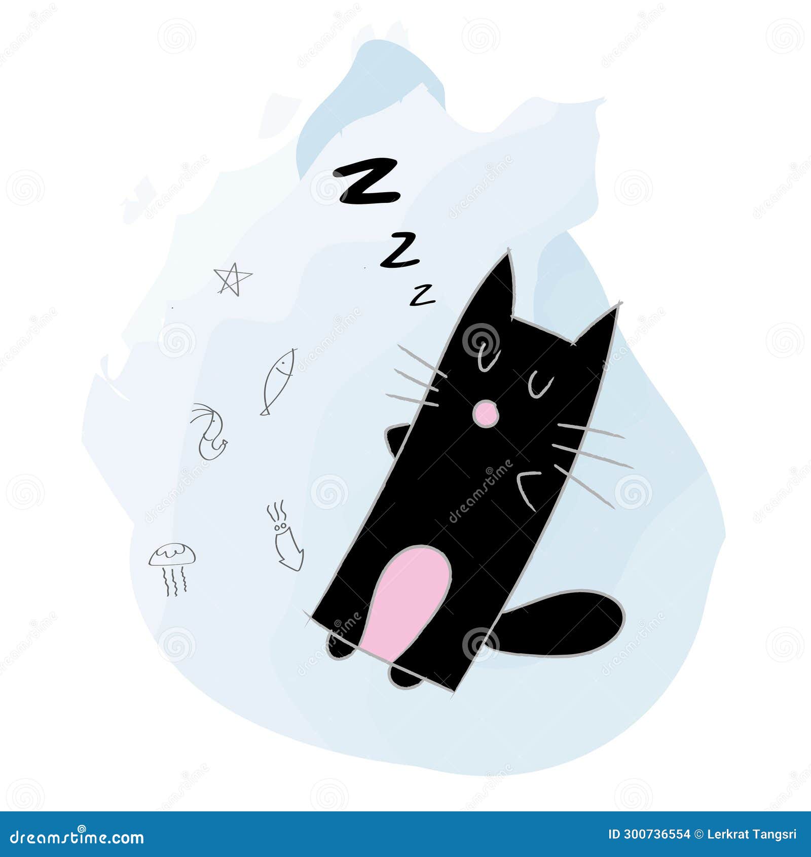 Black kitten dreaming stock illustration. Illustration of dream - 300736554