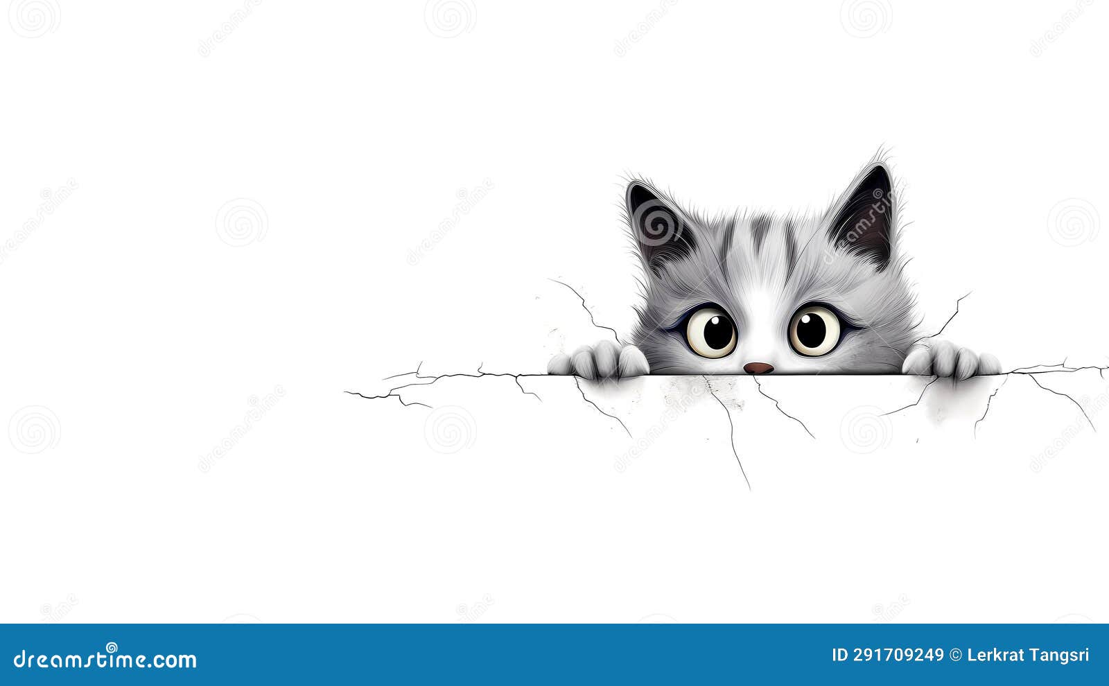 Black Kitten Hiding Behind White Wall Stock Illustration - Illustration ...
