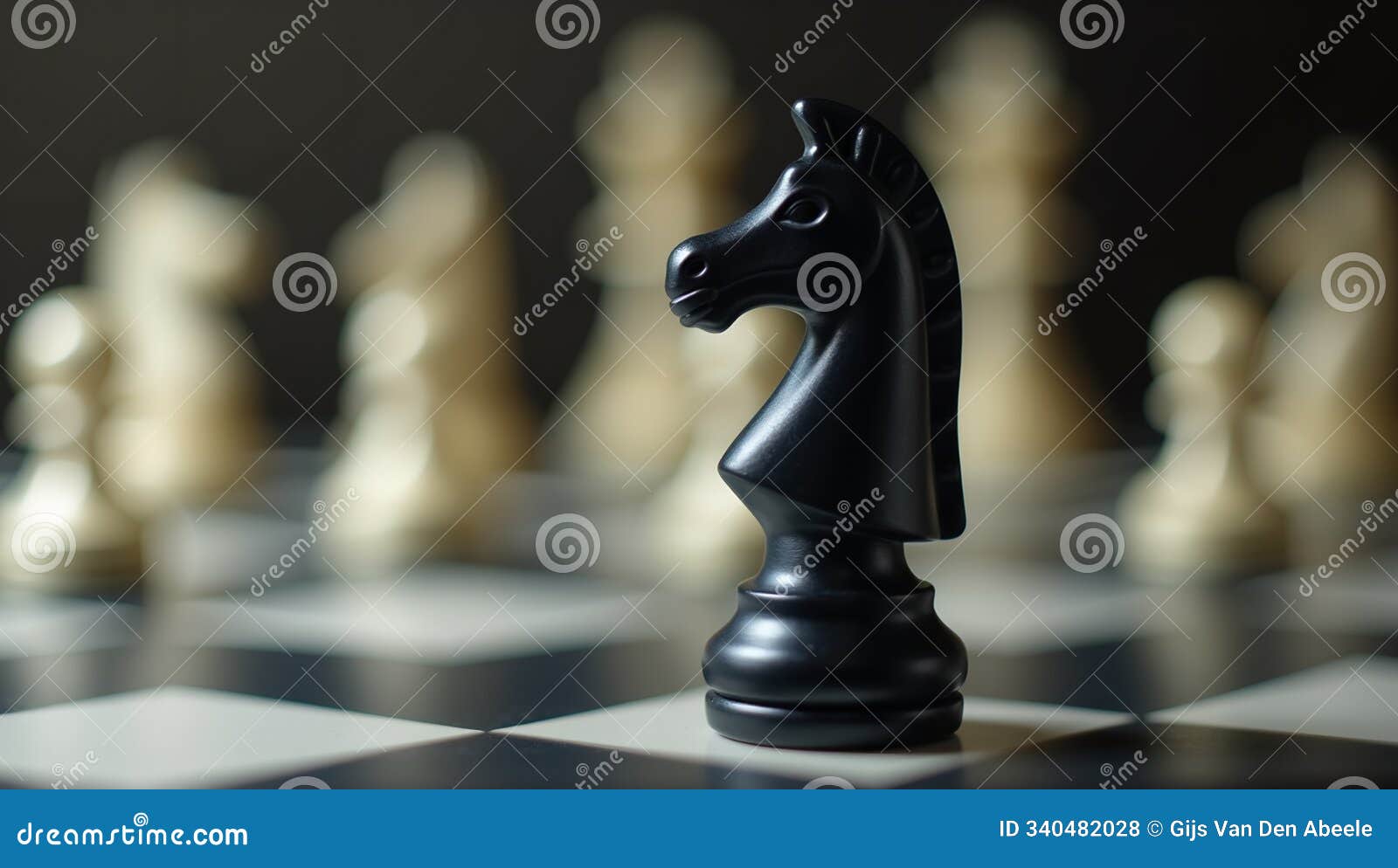 Black Knight Chess Piece in Sharp Focus on Board Surrounding Squares ...