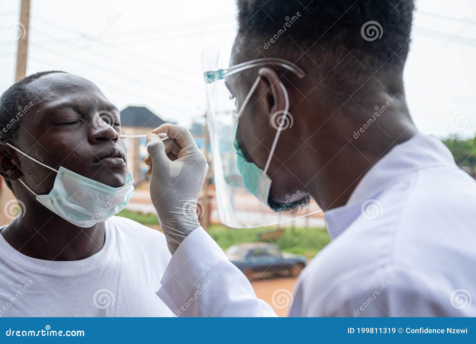 Black Lab Scientist Taking Nasal Sample from a Man Stock Image - Image ...