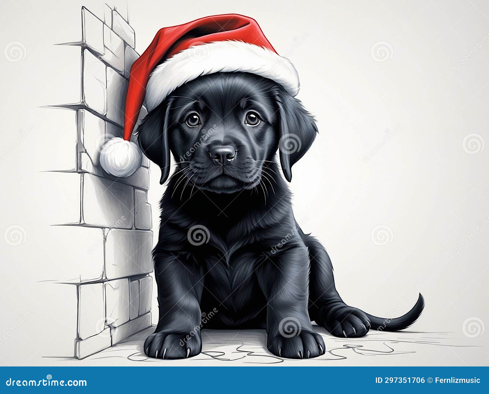 Black Lab Wearing a Santa Hat Drawing AI Generated Stock Illustration ...