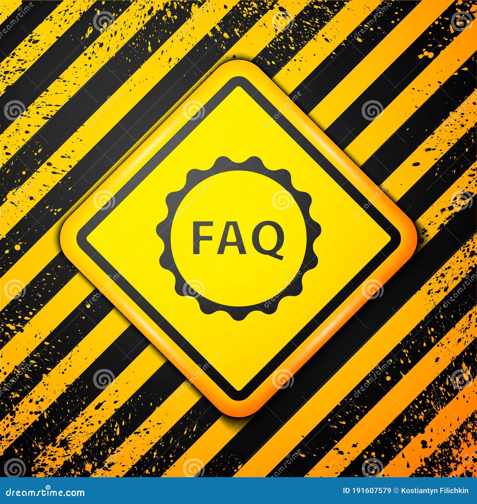 Black Label with Text FAQ Information Icon Isolated on Yellow ...