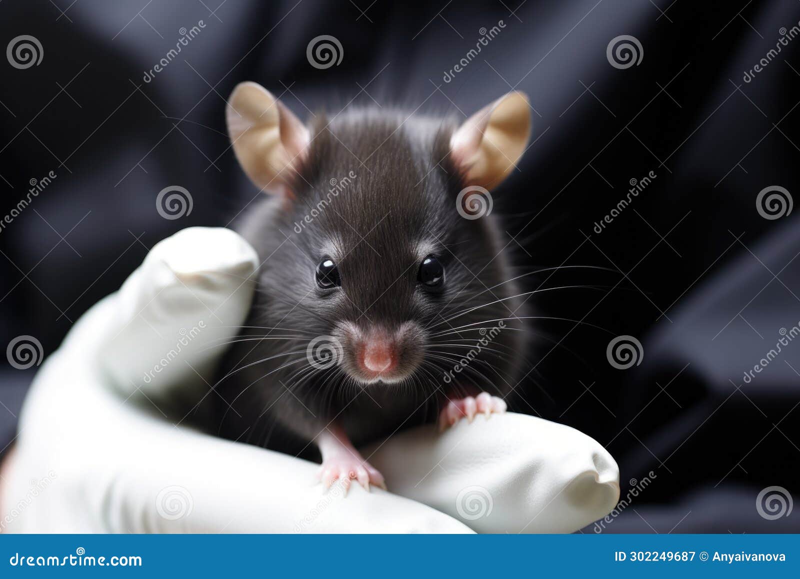 A Black Laboratory Mouse Sitting on Top of a Gloved Hand, Laboratory ...