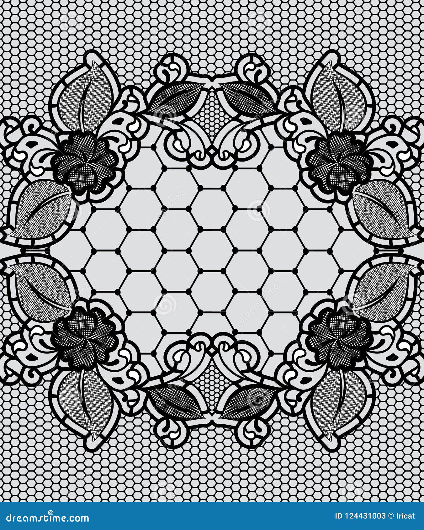 Black Lace Frame Background with Grid Floral Pattern Stock Vector ...