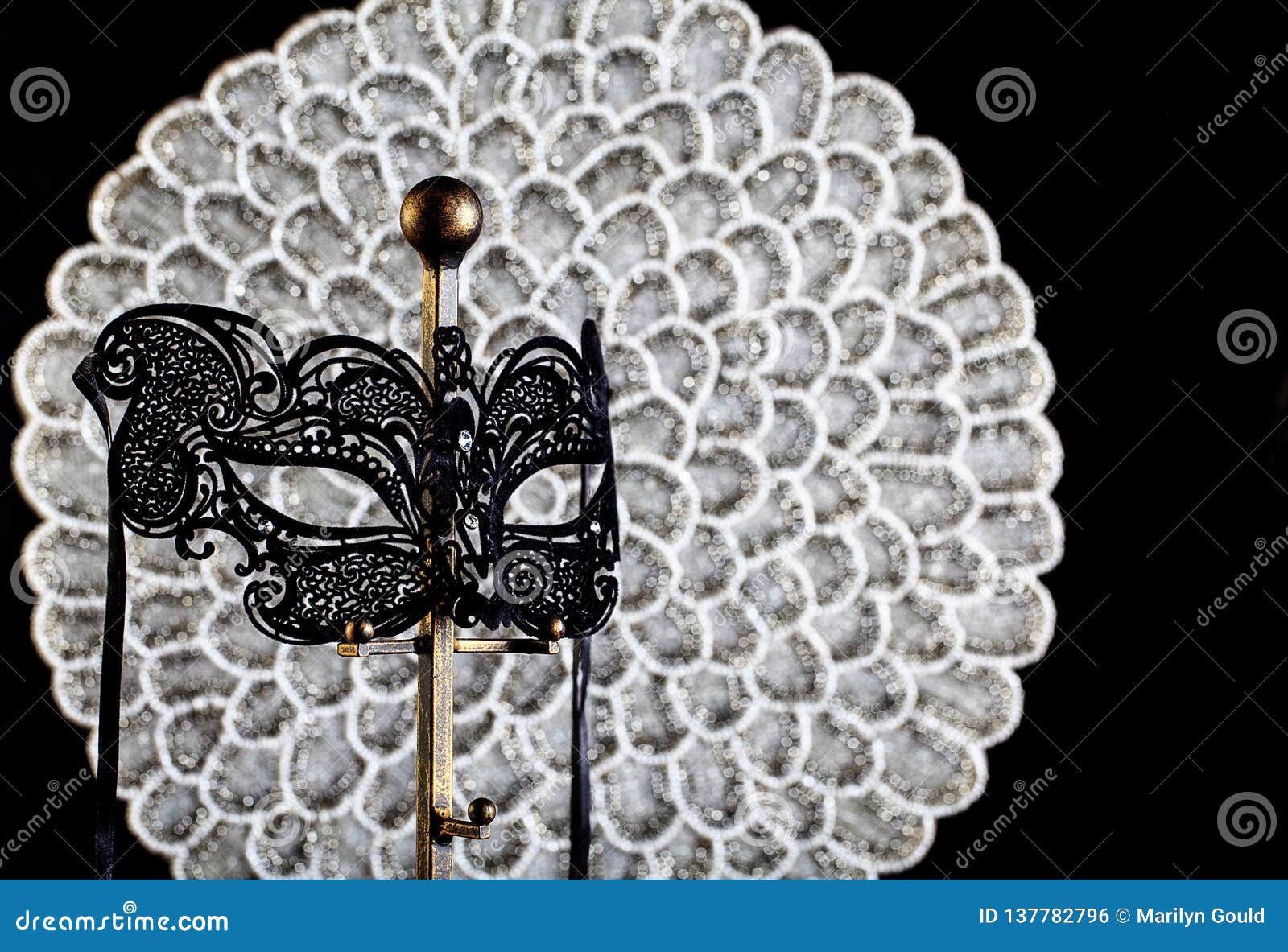 Black Lace Masquerade Mask with Silver Background Stock Photo - Image ...