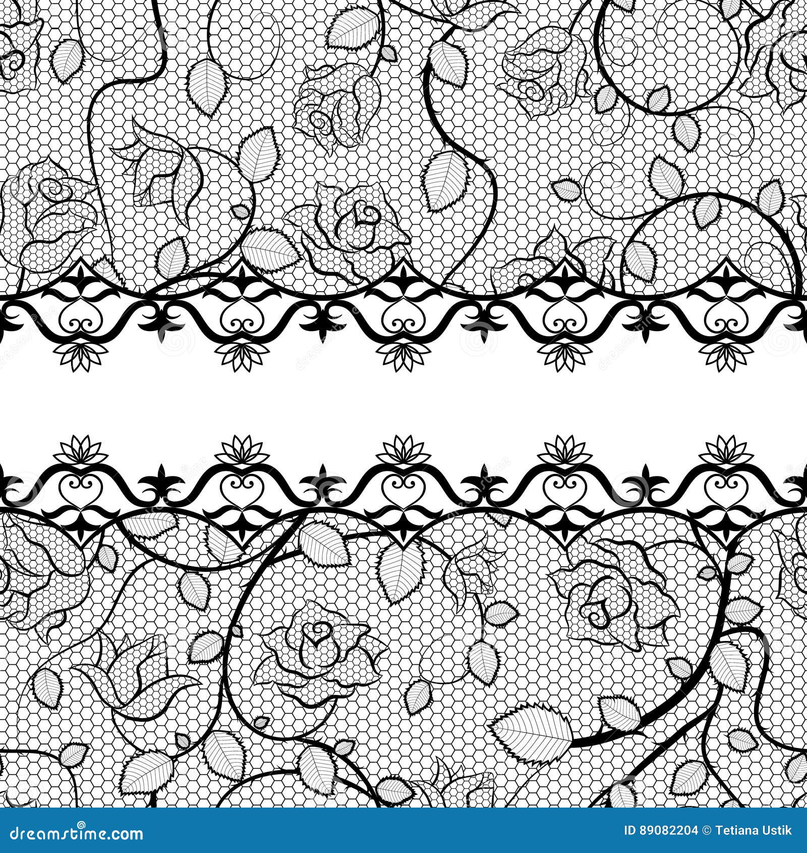 Black Lace Seamless Pattern with Roses Stock Vector - Illustration of ...