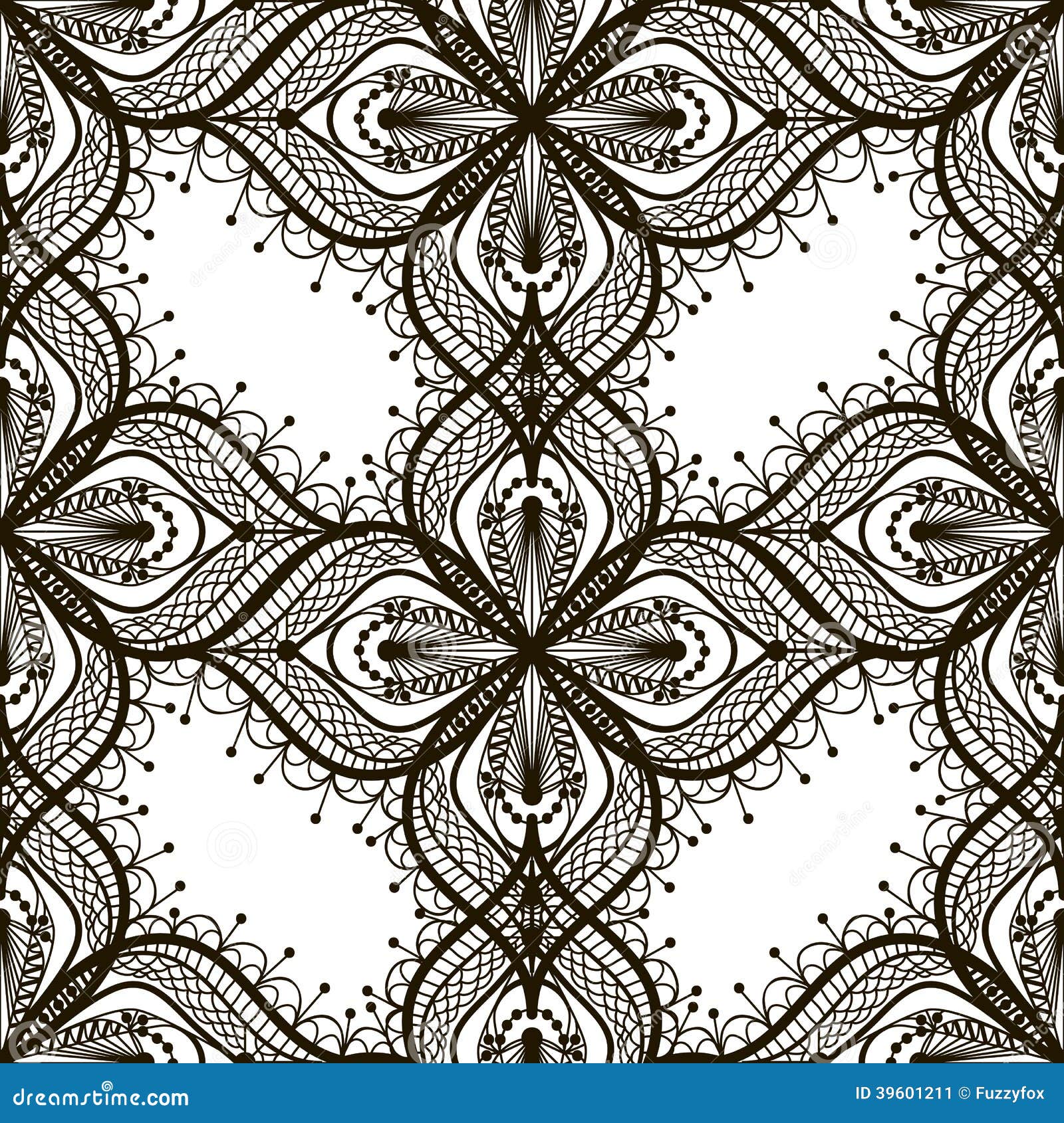 Black Lace Seamless Pattern on White Dackground Stock Vector ...