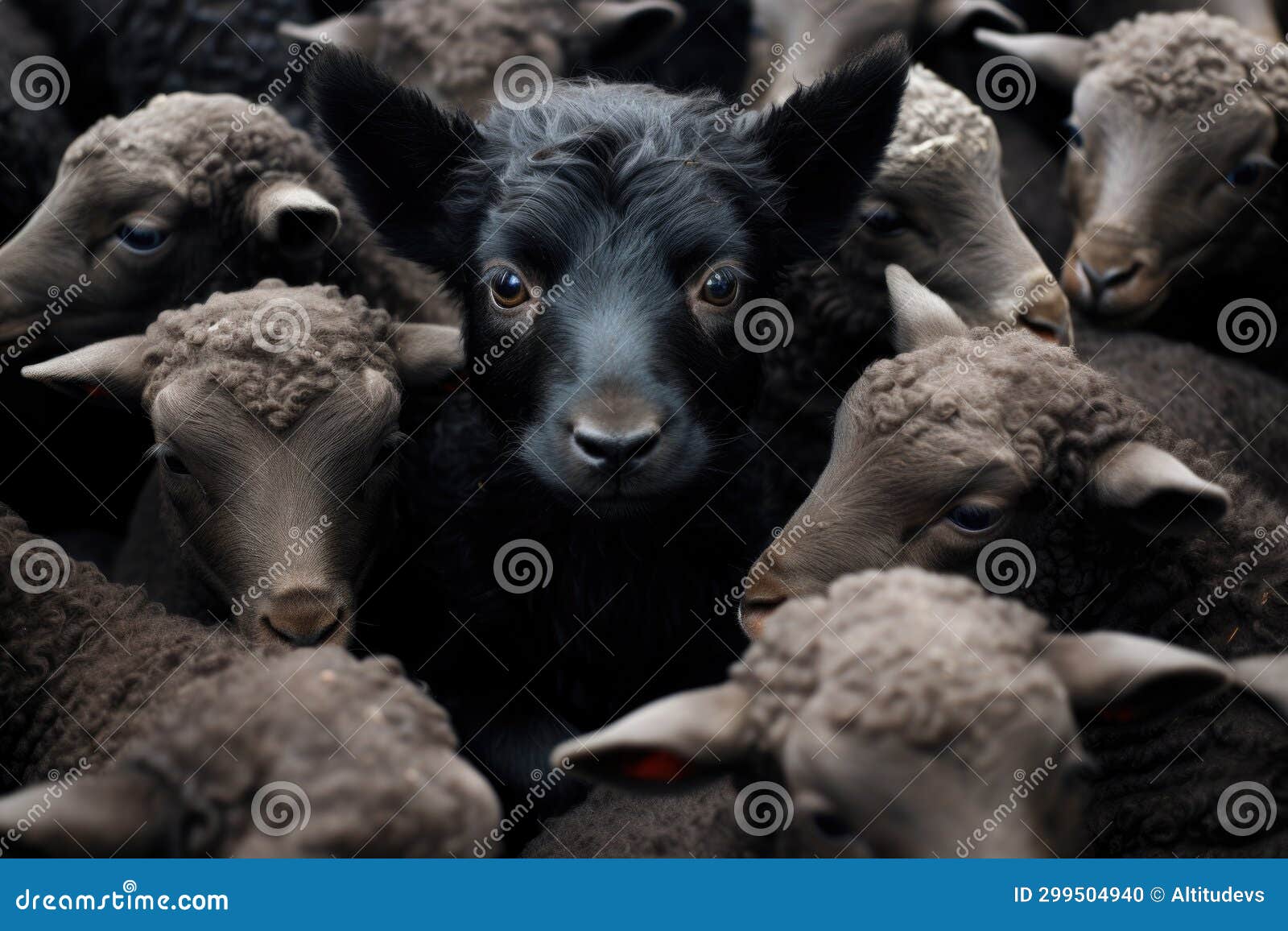 A Black Lamb Lost in a Crowd of White Lambs Stock Photo - Image of ...