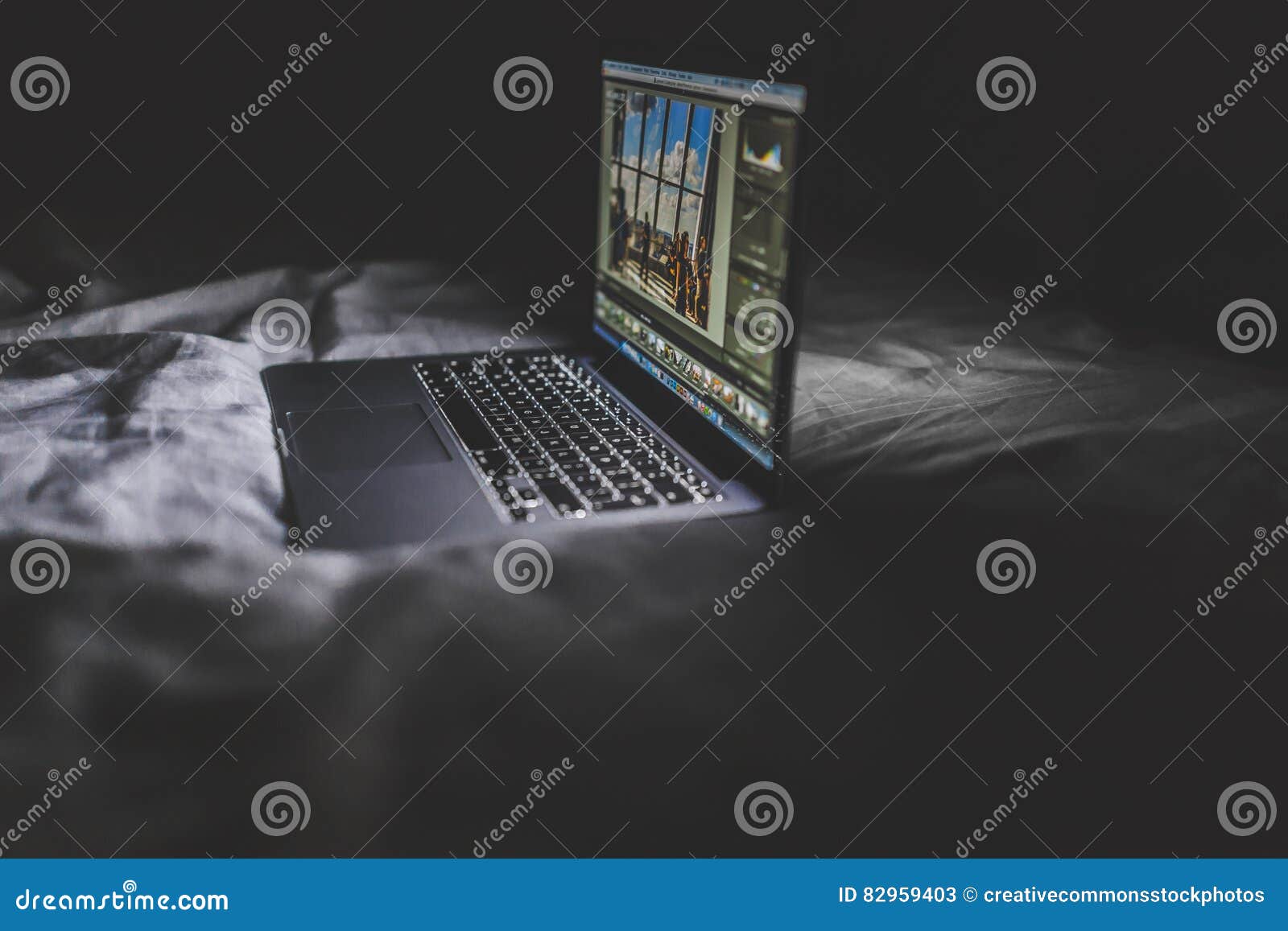 Black Laptop Computer On Black Textile Picture. Image: 82959403