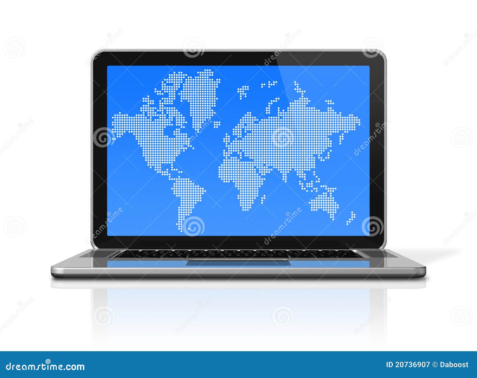 Black Laptop Computer with Worldmap on Screen Stock Illustration ...