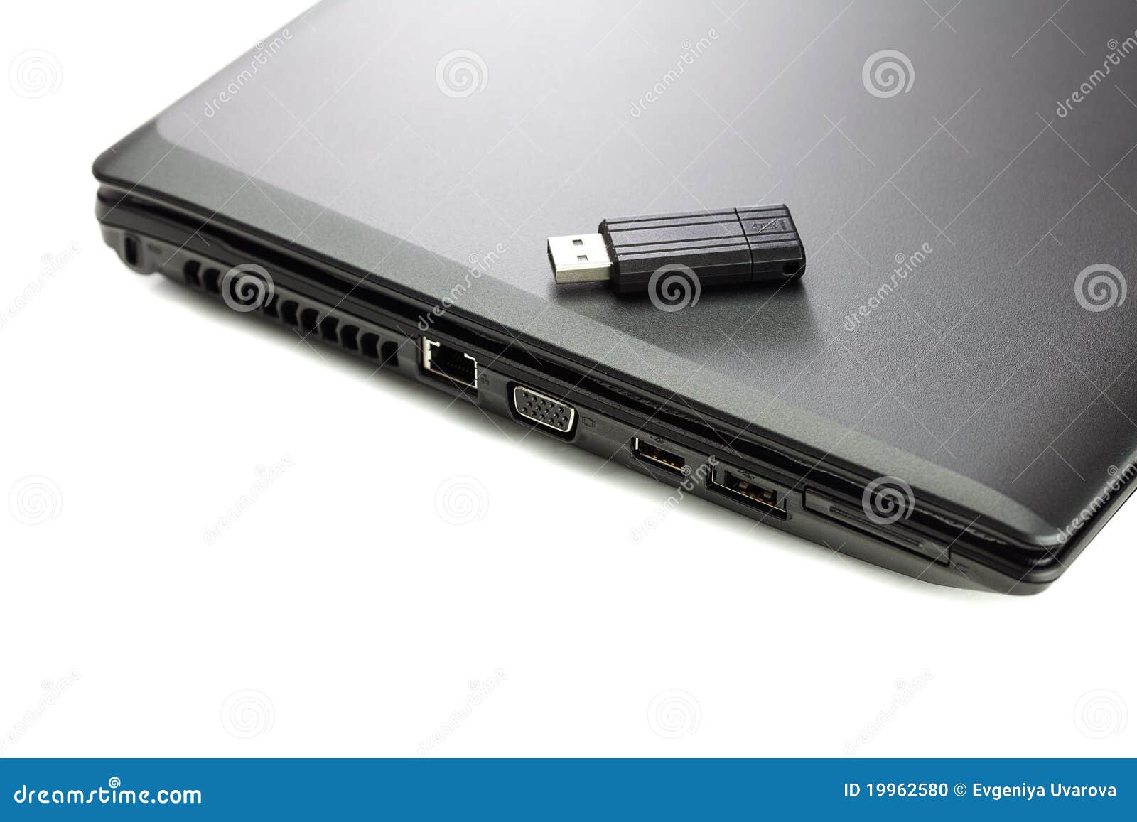 Black Laptop and Flash Drive Stock Photo - Image of office ...