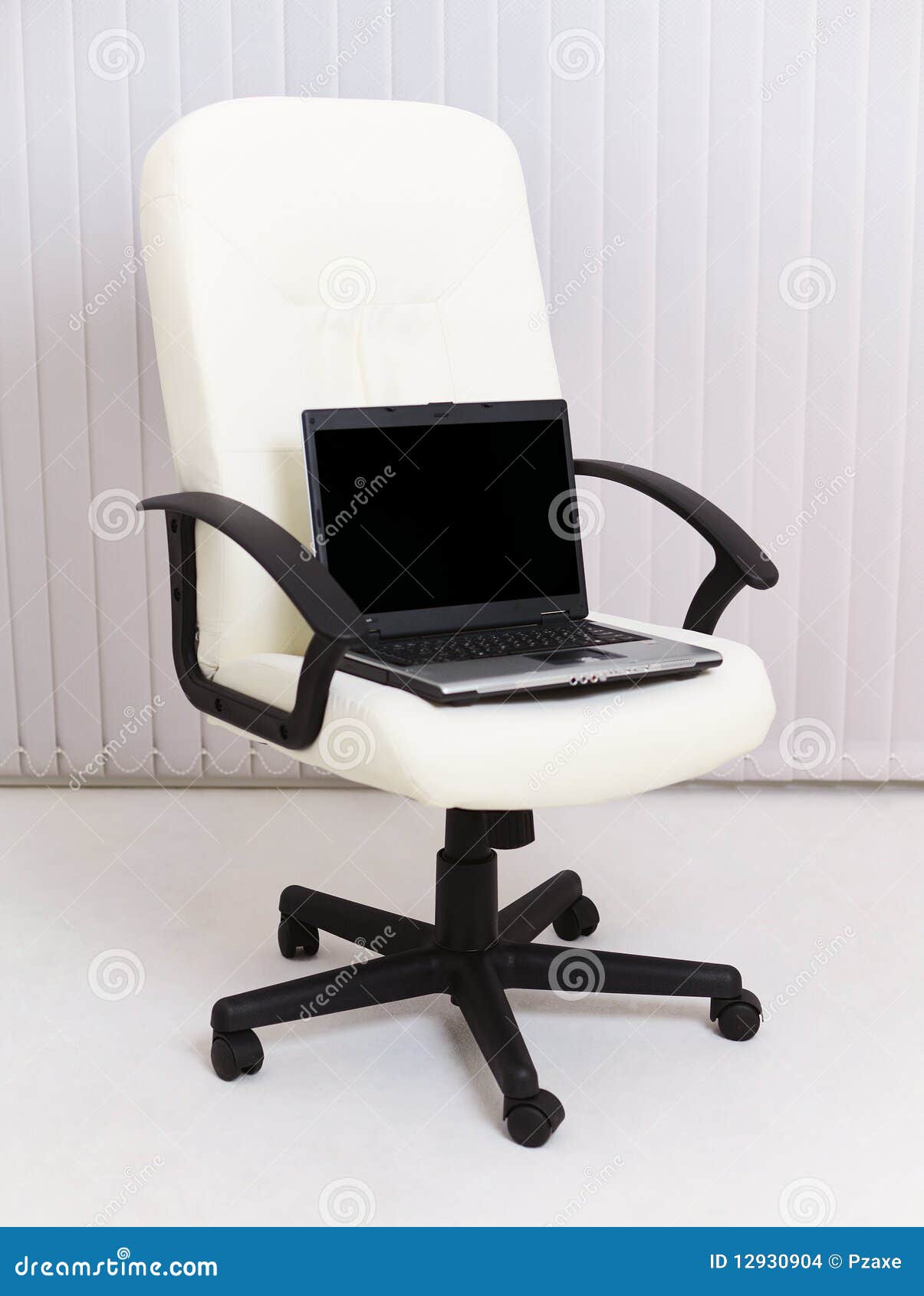 Black Laptop Sits in Leather Chair for Manager Stock Photo - Image of ...