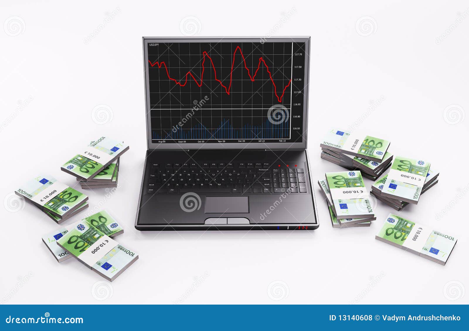Black Laptop and Stacks of Euros 3d Stock Illustration - Illustration ...