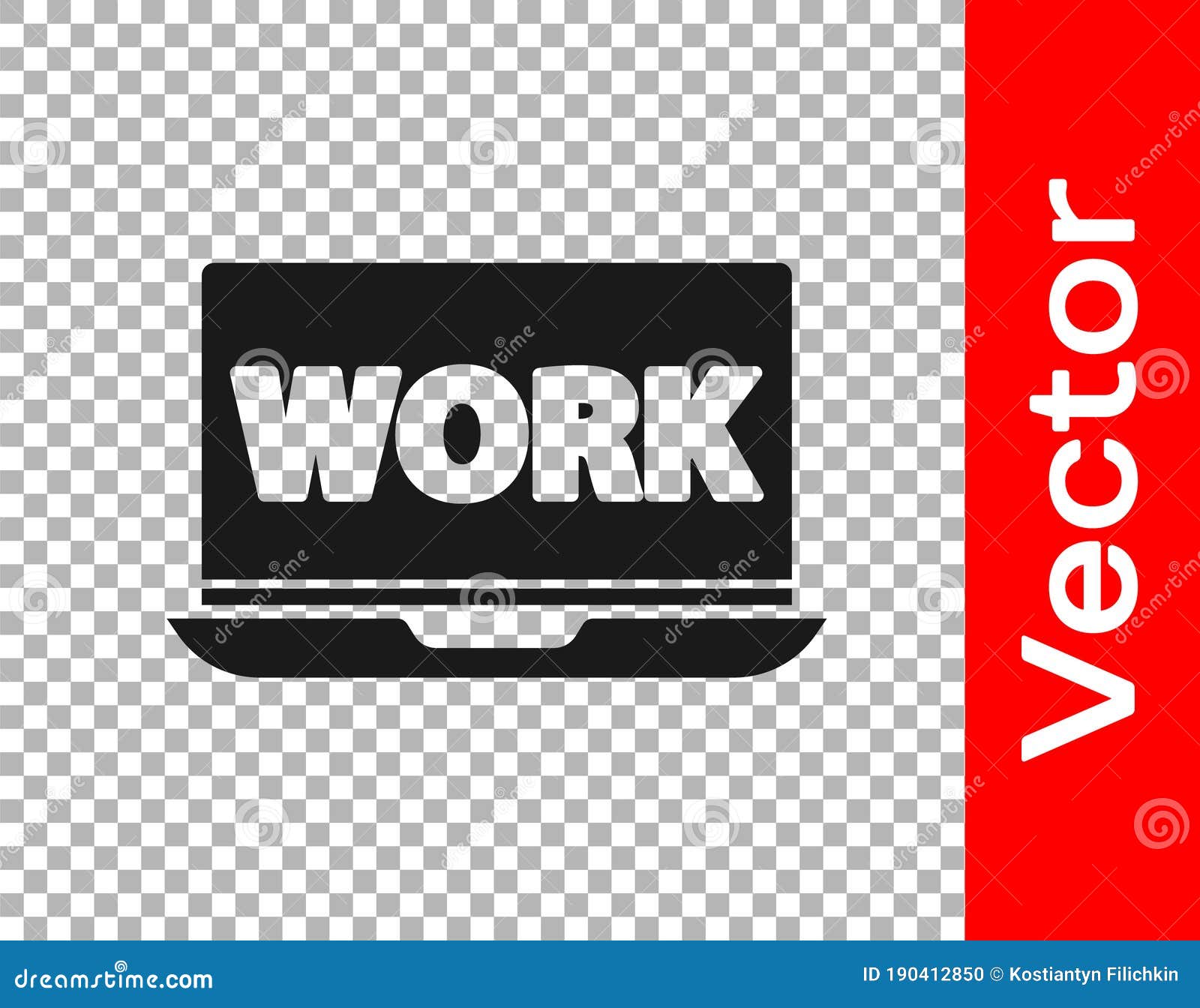 Black Laptop with Text Work Icon Isolated on Transparent Background ...