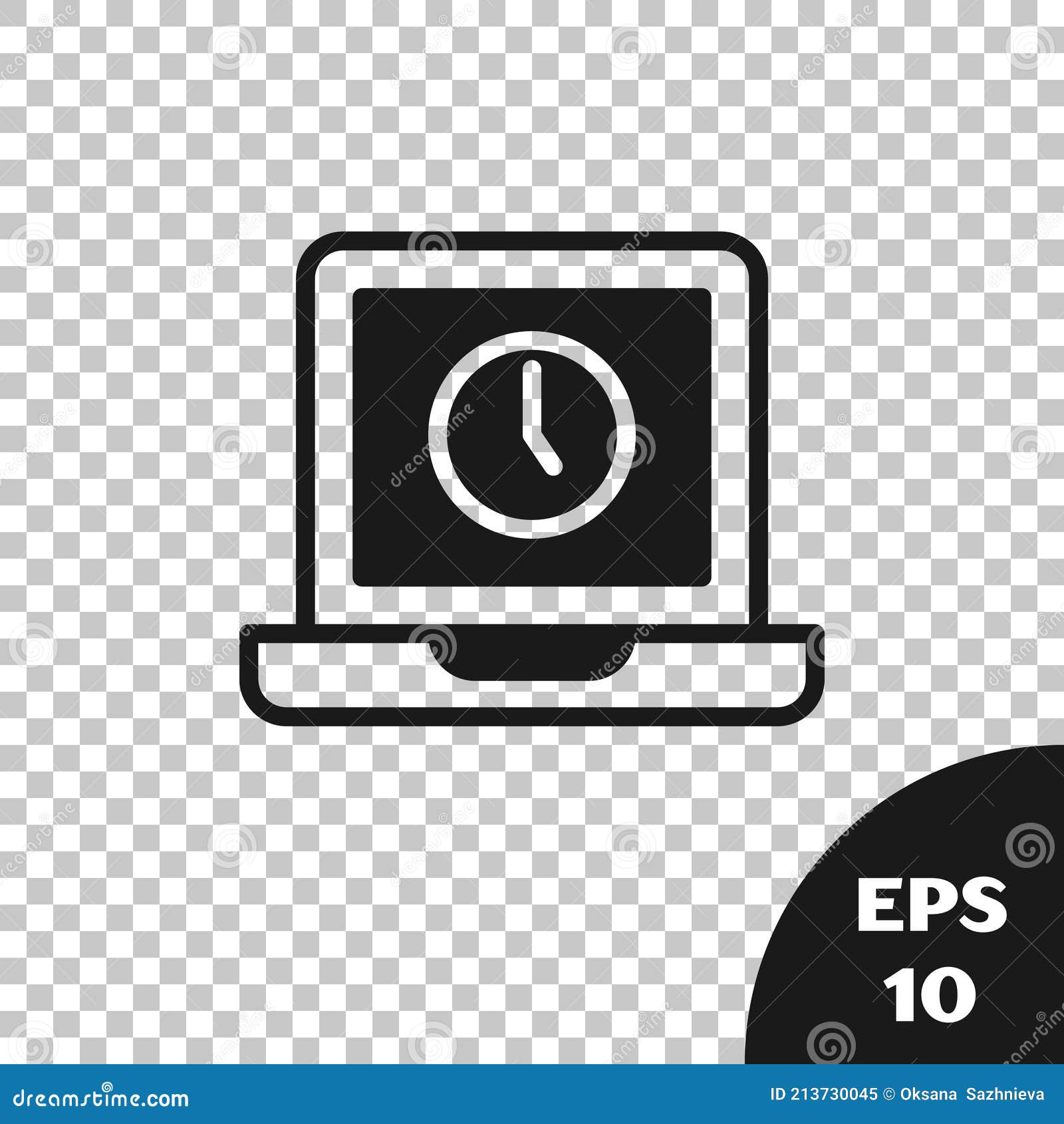 Black Laptop Time Icon Isolated on Transparent Background. Computer ...