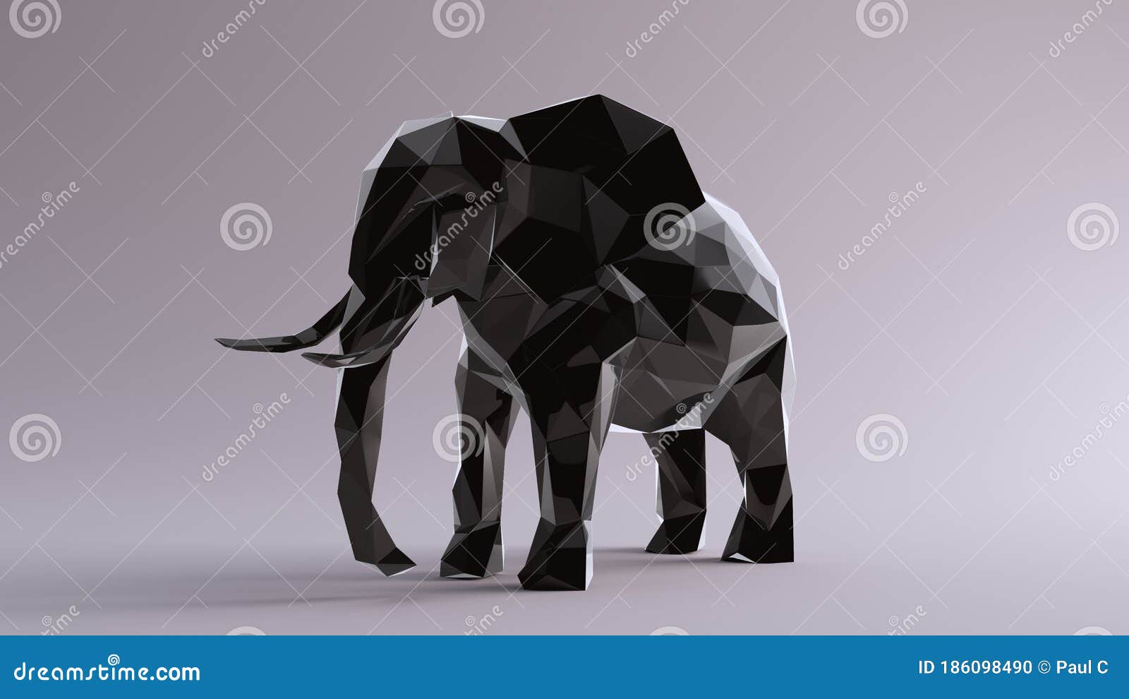 Black Large Elephant Made Out of Triangles Polygons Stock Illustration ...