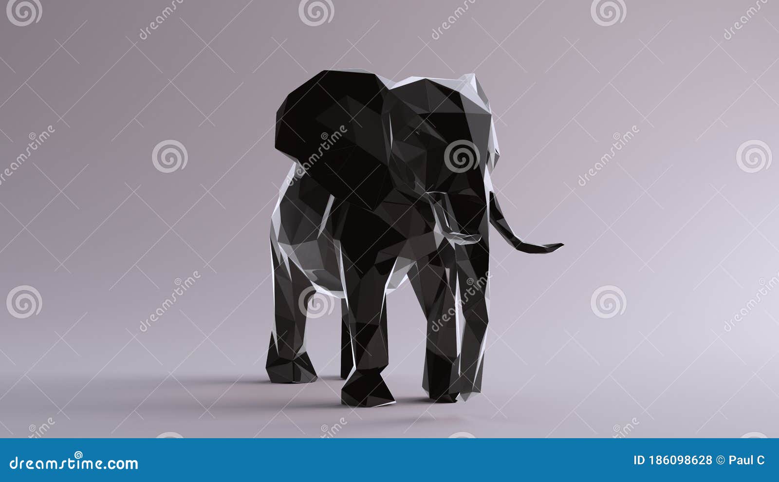 Black Large Elephant Made Out of Triangles Polygons Stock Illustration ...