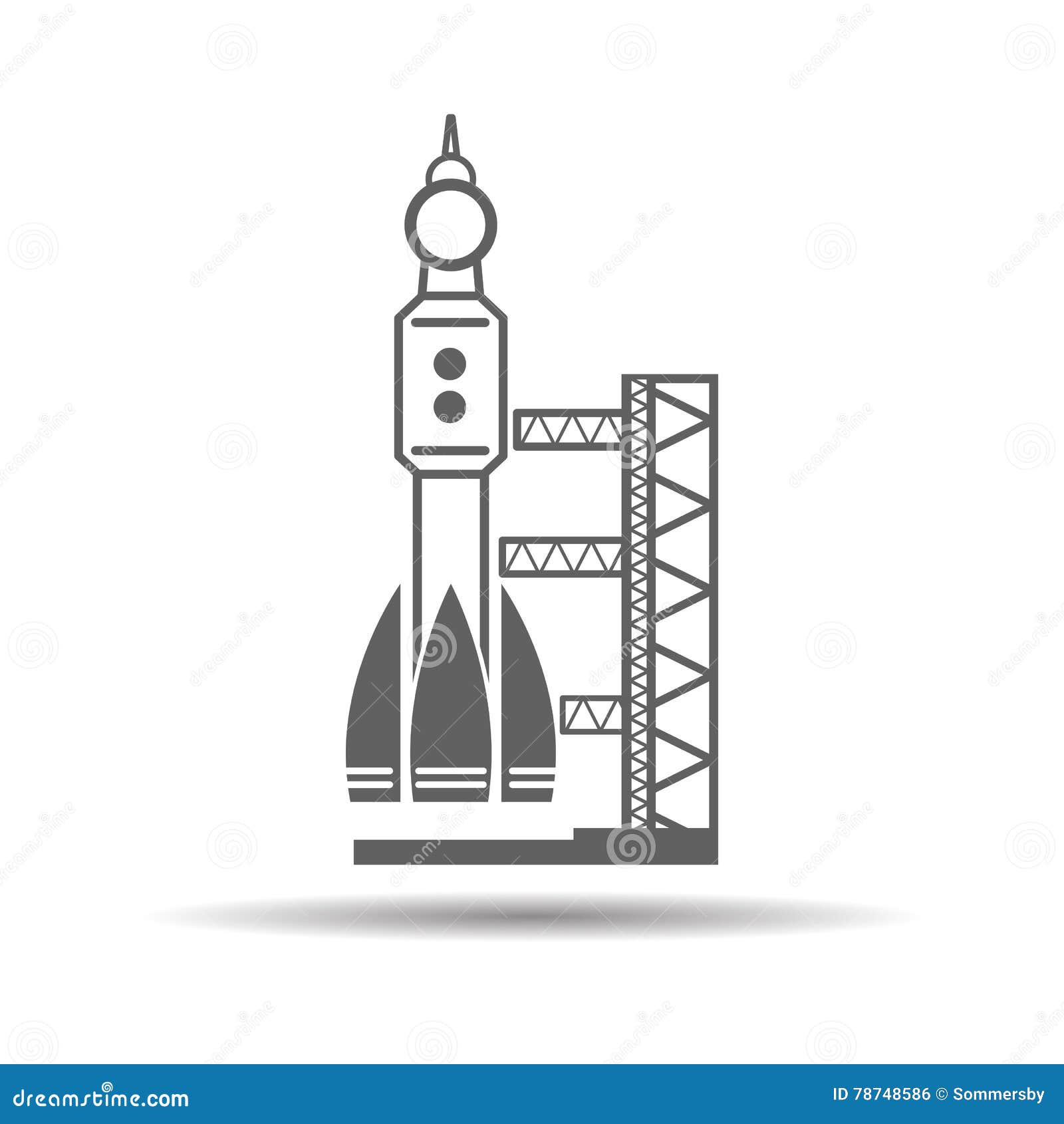 Black Launch Site with Rocket, Spaceport Icon, Vector Illustration ...