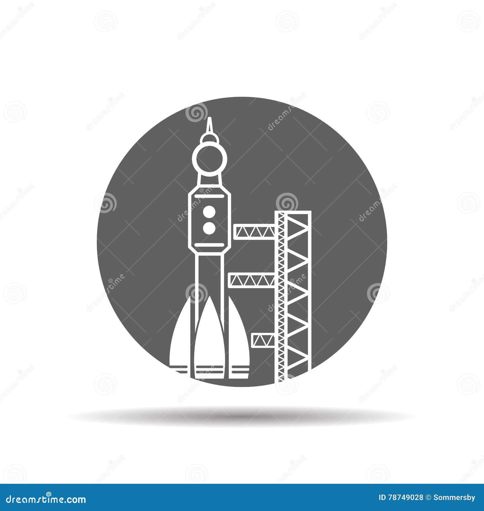 Black Launch Site with Rocket, Spaceport Icon, Vector Illustration ...