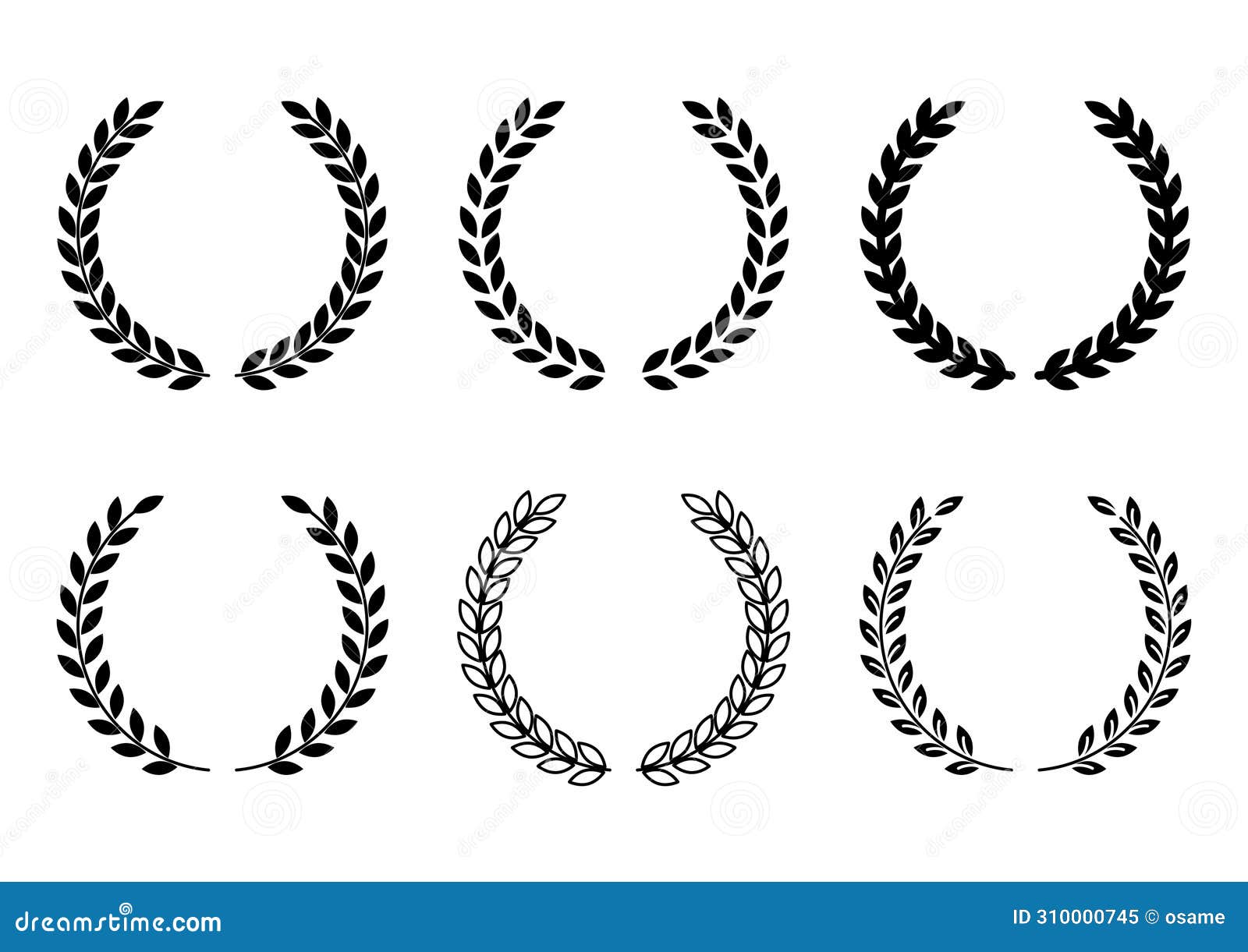 Black Laurel Leaf Decorative Frame Design Set. Vector Illustration ...