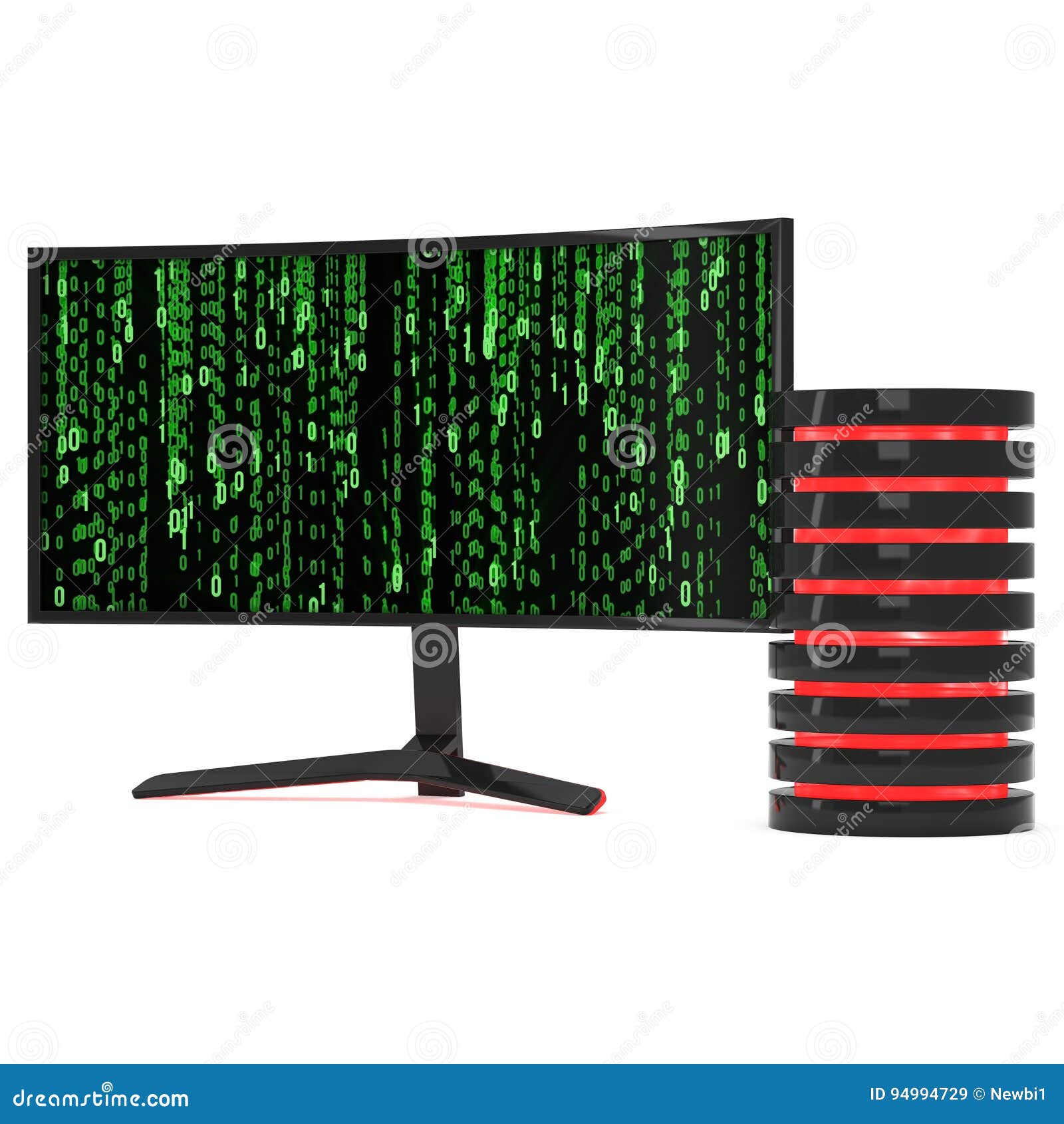 Black LCD Tv Screen with Server Hard Disk Stock Illustration ...