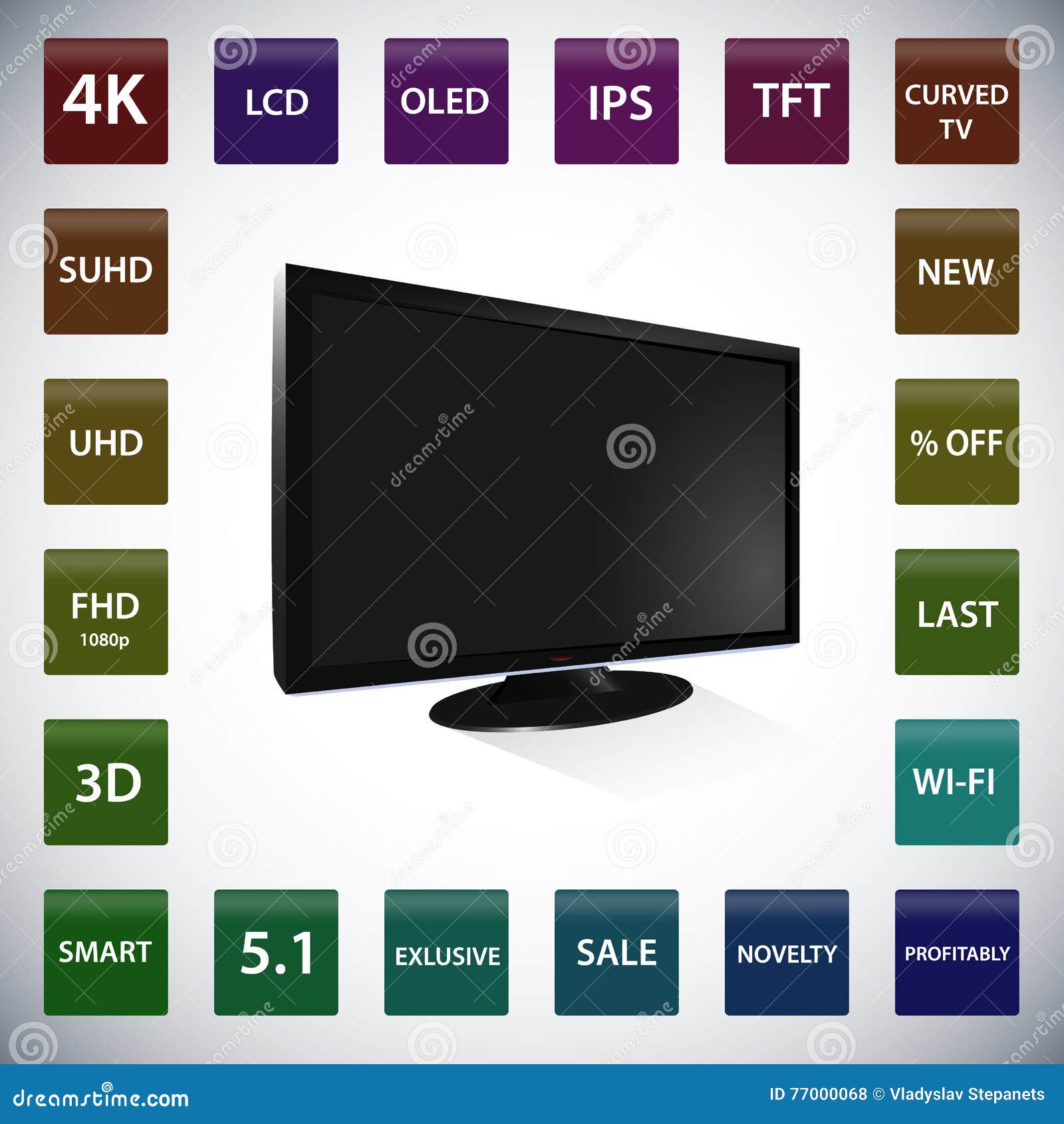 Black Lcd Tv with Set of Icons Vector Stock Vector - Illustration of ...